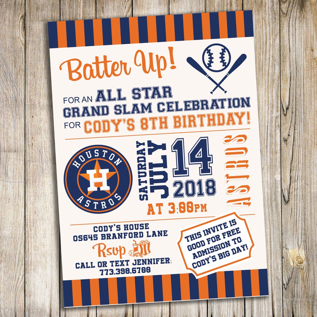 Astros Baseball Birthday Party Invitation / Customized / Personalized ...