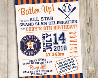 Instant Digital Download, Astros Theme Birthday Party Invitation ...