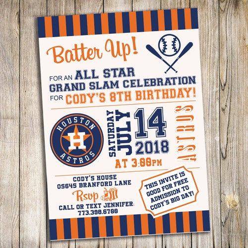 Houston Astros Birthday Invitation Astros Baseball Invite - Etsy