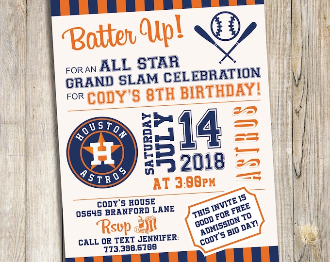 Astros Baseball Birthday Party Invitation / Customized / Personalized ...