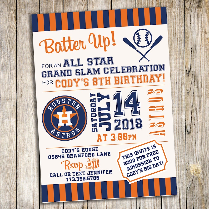 Astros Baseball Birthday Party Invitation / Customized / Personalized ...