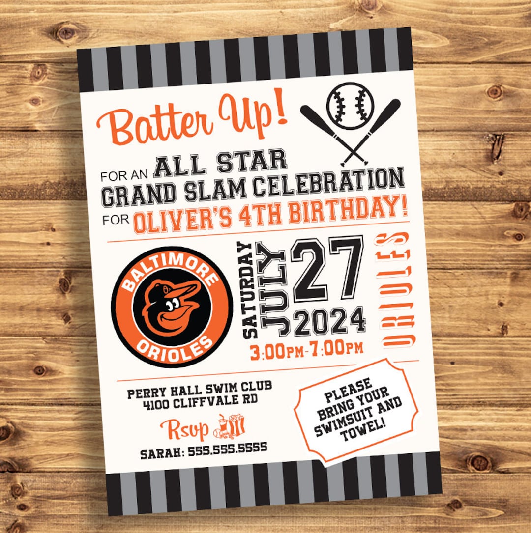 Baltimore Orioles Baseball Birthday Party Invitation / Invite / Made to ...