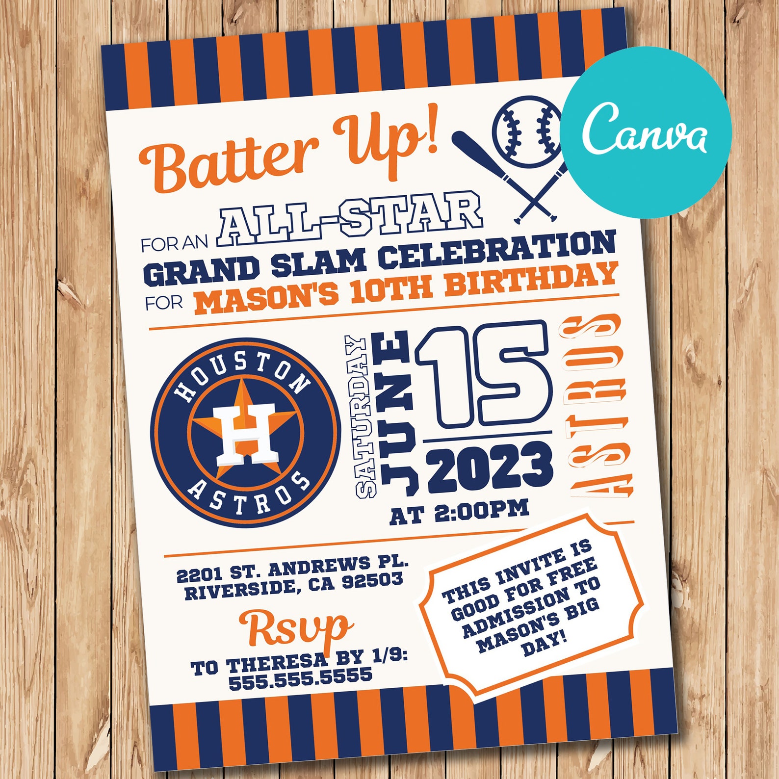 Instant Digital Download, Astros Theme Birthday Party Invitation ...