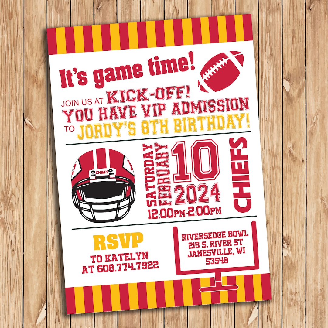 Red and Gold / Football Theme Birthday Party Invitation / Customized ...