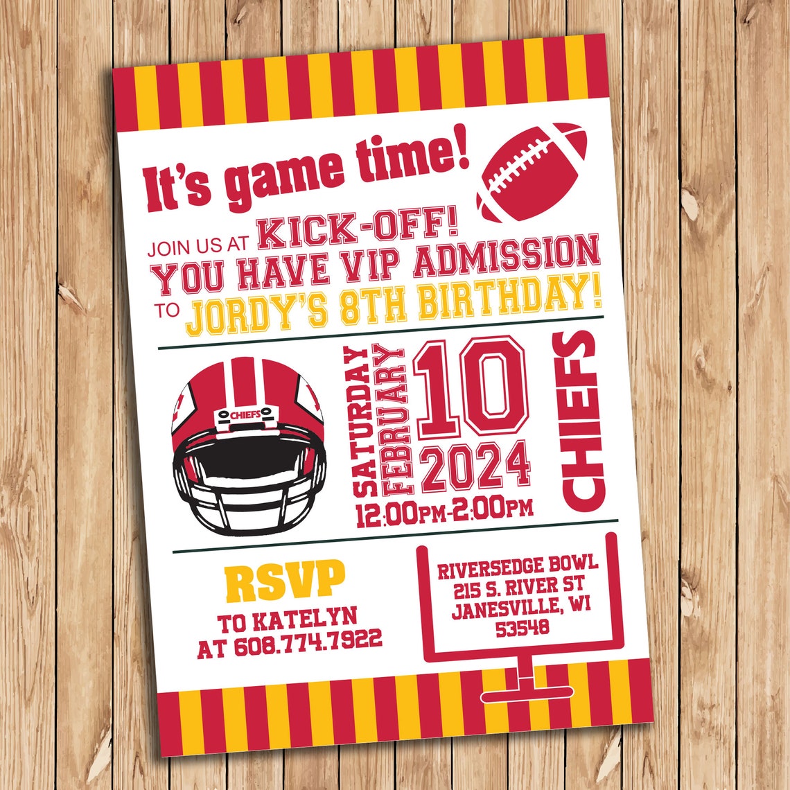 Red and Gold / Football Theme Birthday Party Invitation / Customized ...