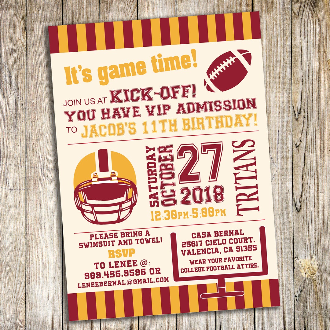 Red and Gold / Football Birthday Party Invitation / Customized USC ...