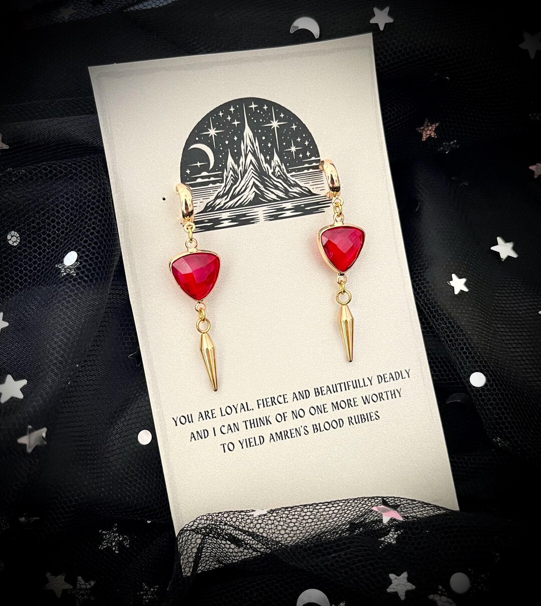 ACOTAR Gift, Amren Blood Ruby Earrings, Night Court, Dainty Ruby Gold ...