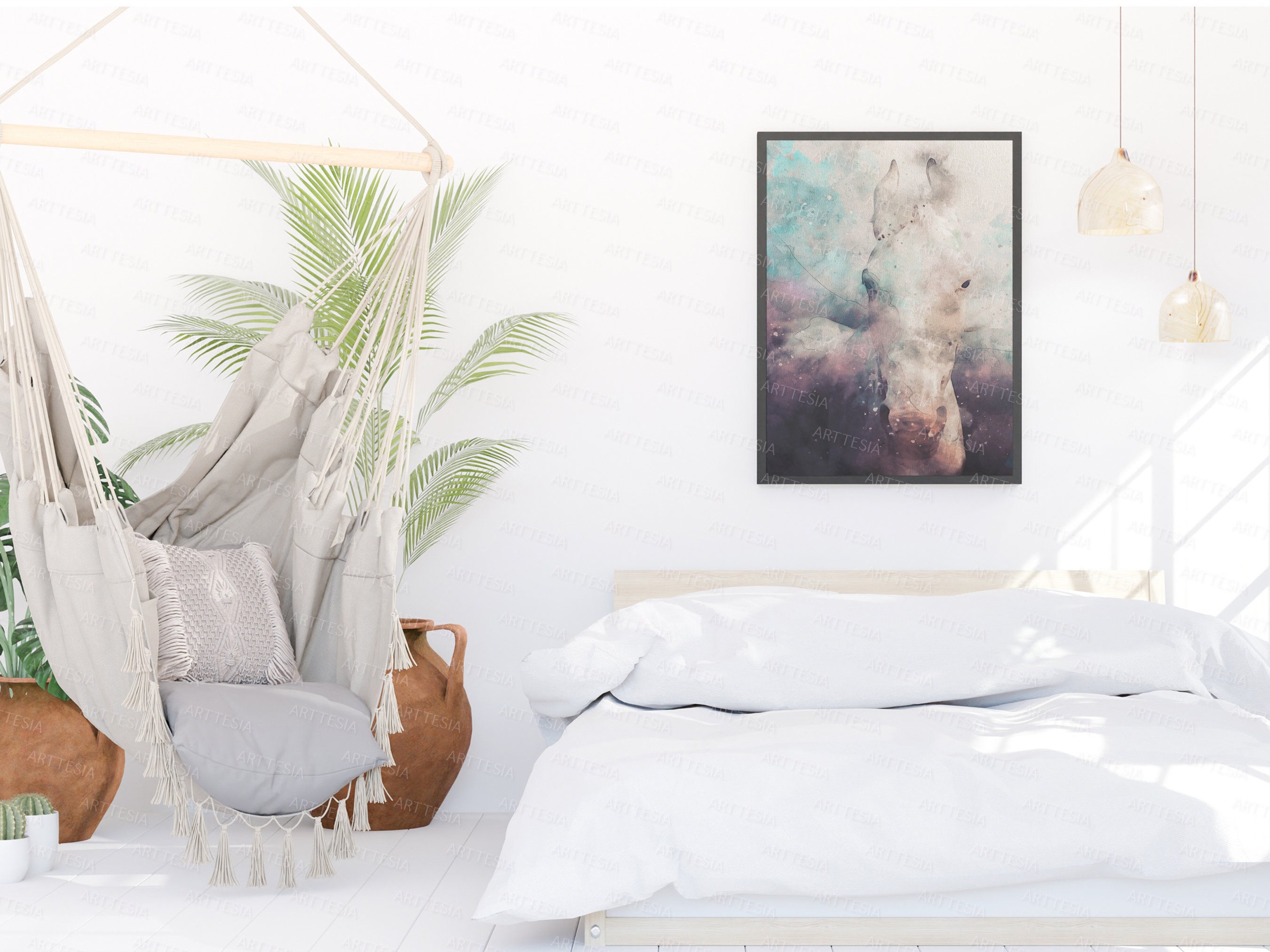 Boho Horse Watercolor Art Digital Print Instant Download, Horse Wall ...