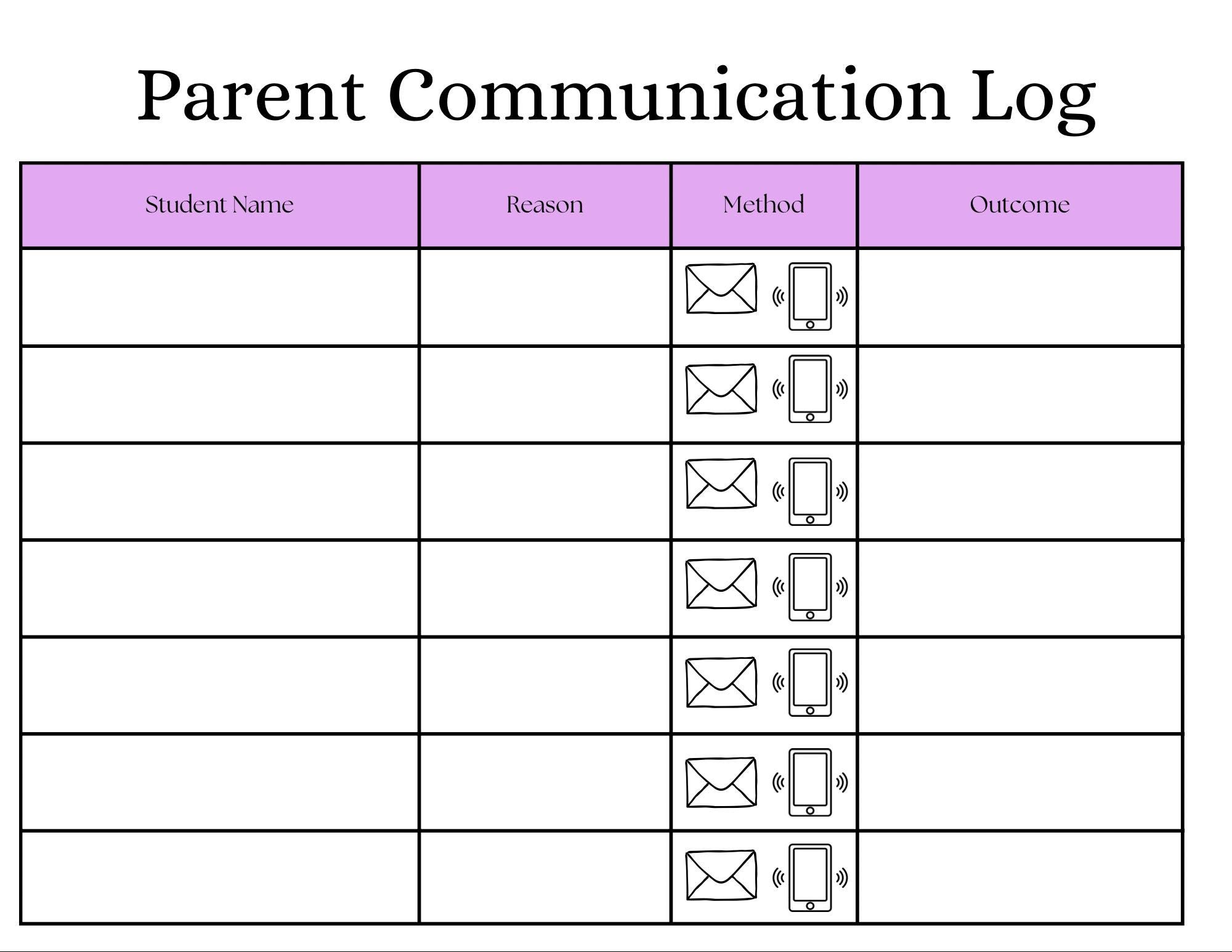 Teacher Parent Communication Log Template: Printable & Editable ...