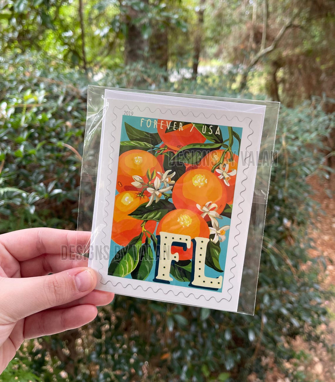 Florida Stamp Inspired Greeting Card With Oranges and Orange Blossom ...
