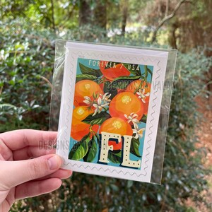 Florida Stamp Inspired Greeting Card With Oranges and Orange Blossom ...