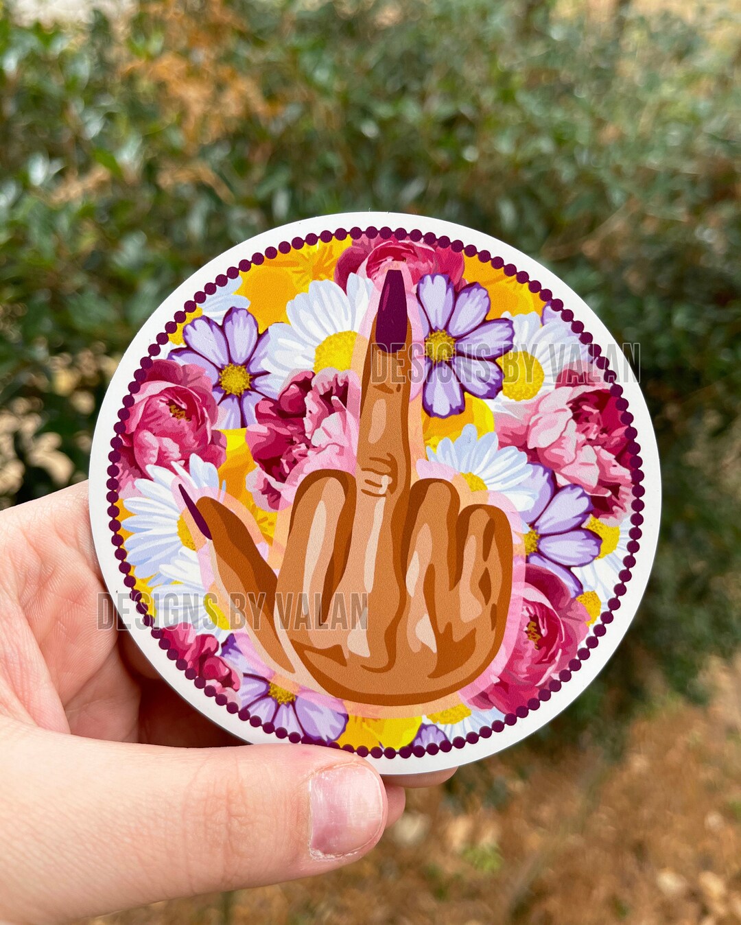 Large Medium Skin Tone Middle Finger Magnet With Floral Detail - Etsy UK