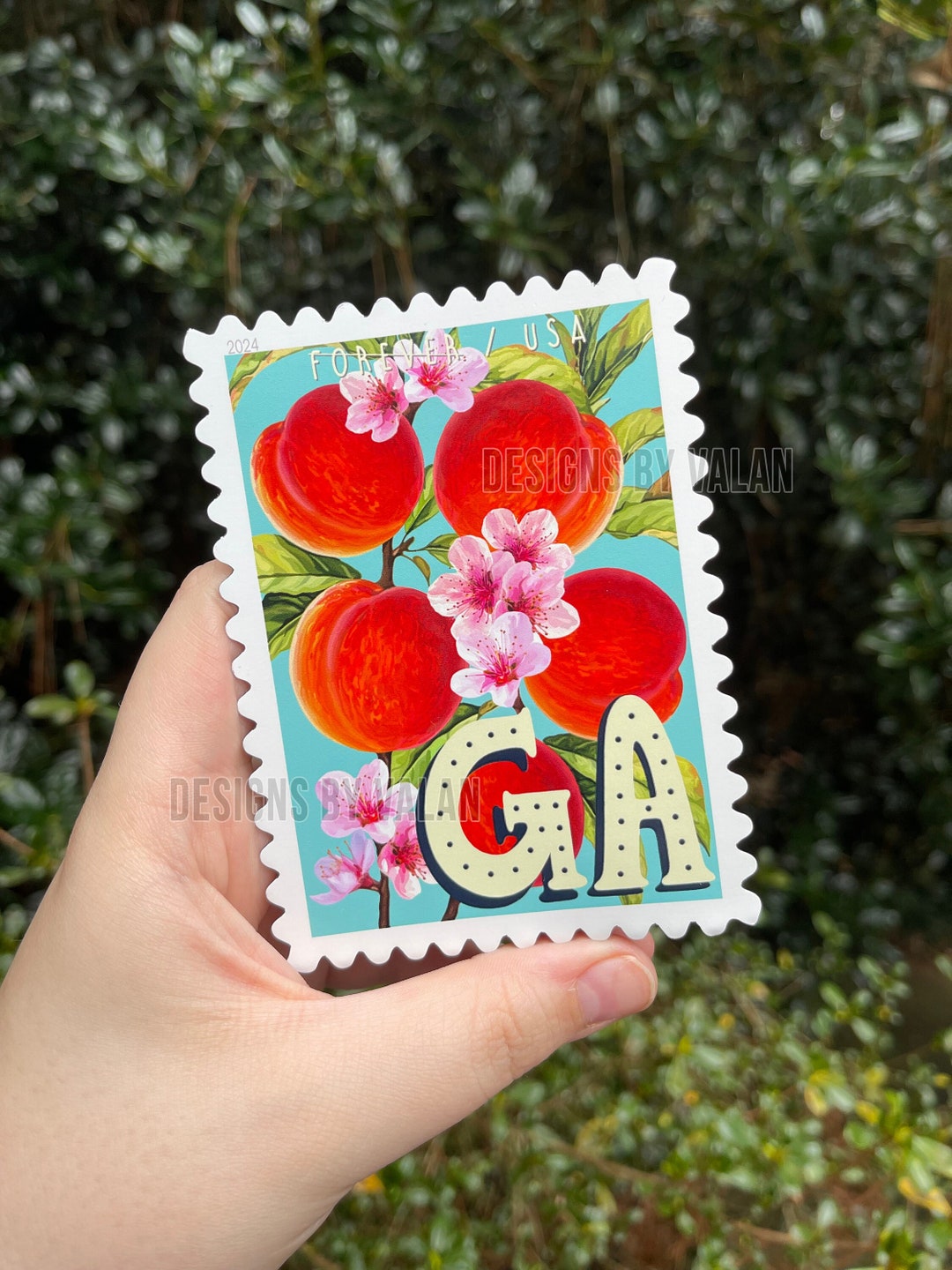 Large Georgia Stamp Inspired Magnet With Peaches and Peach Blossoms - Etsy