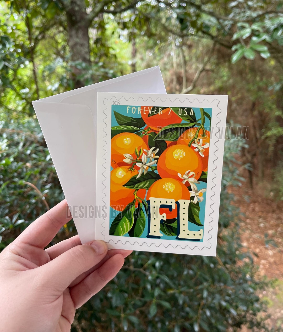 Florida Stamp Inspired Greeting Card With Oranges and Orange Blossom ...