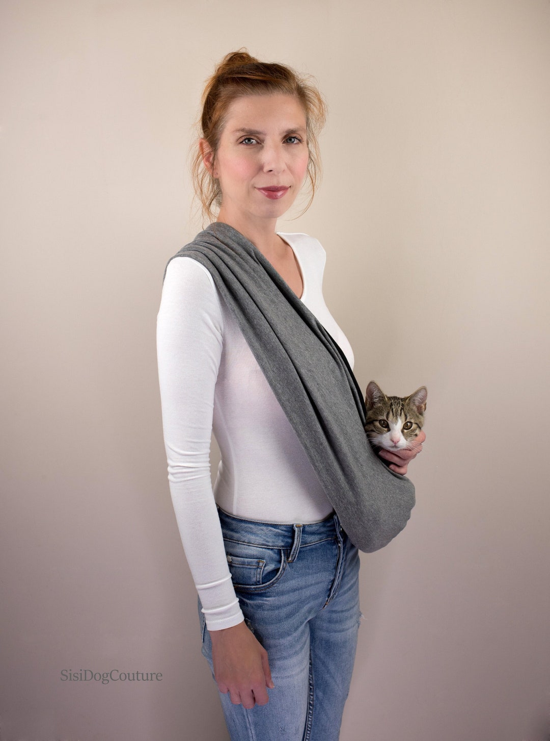 Reversible Stylish Cat Sling Bag - Black and Gray. Cotton Pet Sling for ...