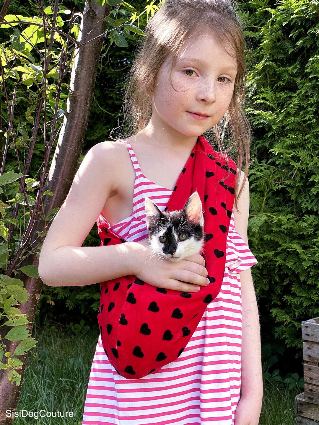 Comfort Reversible Cat Sling for Kids. Heart Pattern Cat Carrier Cotton ...