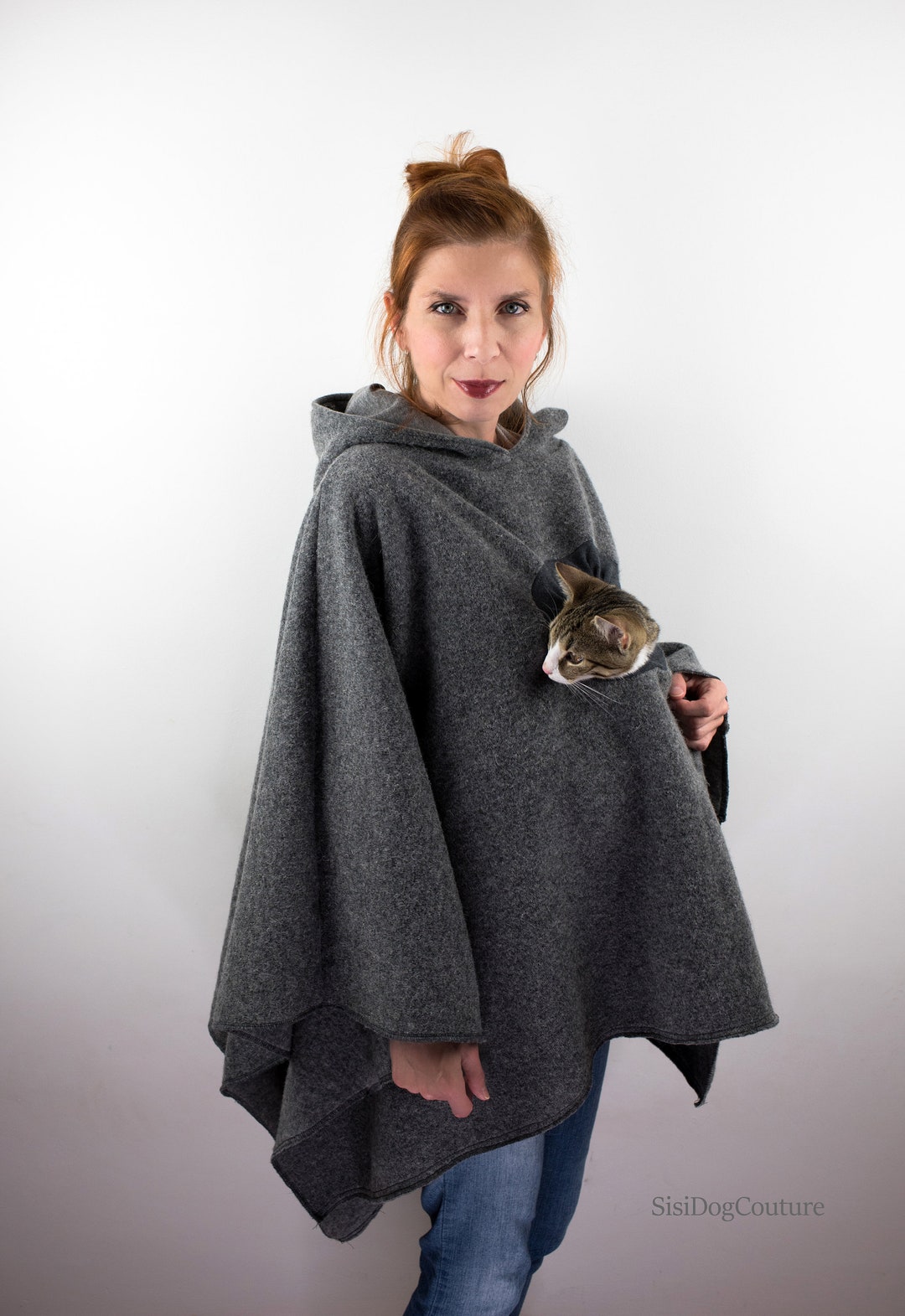 Cozy Wool Cat Poncho - Warm Hoodie for Cat Lovers - Gray - Etsy