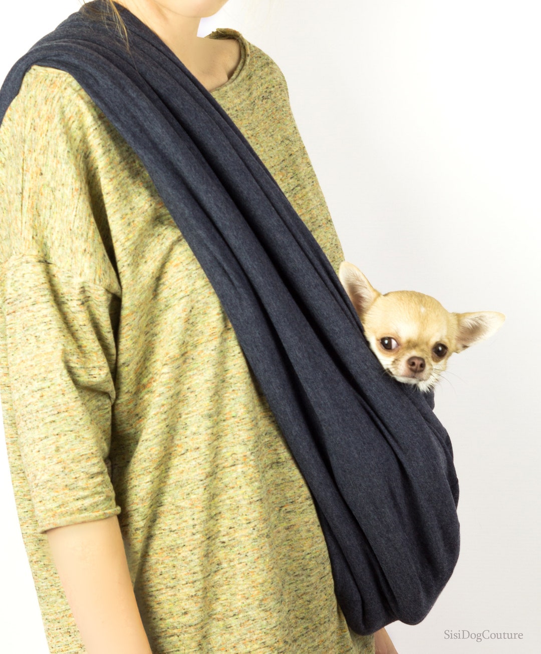Pet Sling Minky Fleece Navy Blue, Reversible Dog Carrier, Dog Sling for ...
