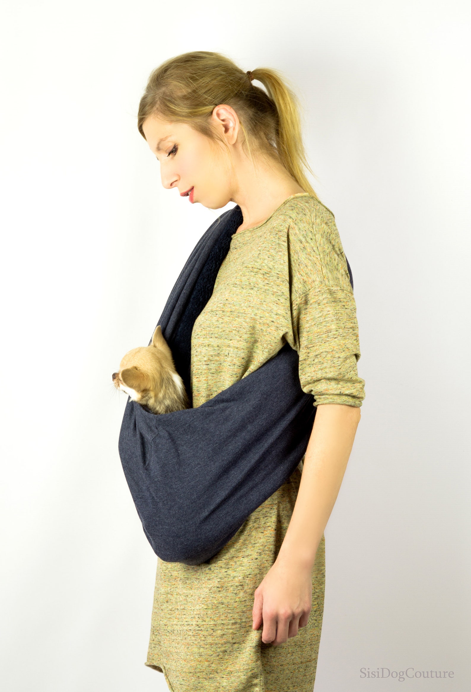 Pet Sling Minky Fleece Navy Blue Reversible Dog Carrier Dog - Etsy