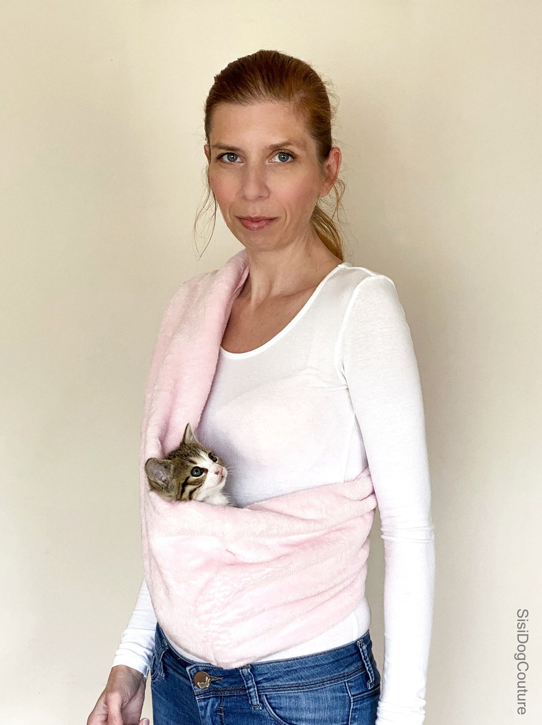 Cat Sling Fur Light Pink, Reversible Kitty Carrier, Pets Carrier for ...