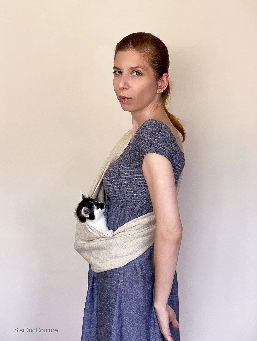 Cat Carrier Natural Linen, Beige Linen Cat Sling for Cats up to 18 Lbs ...