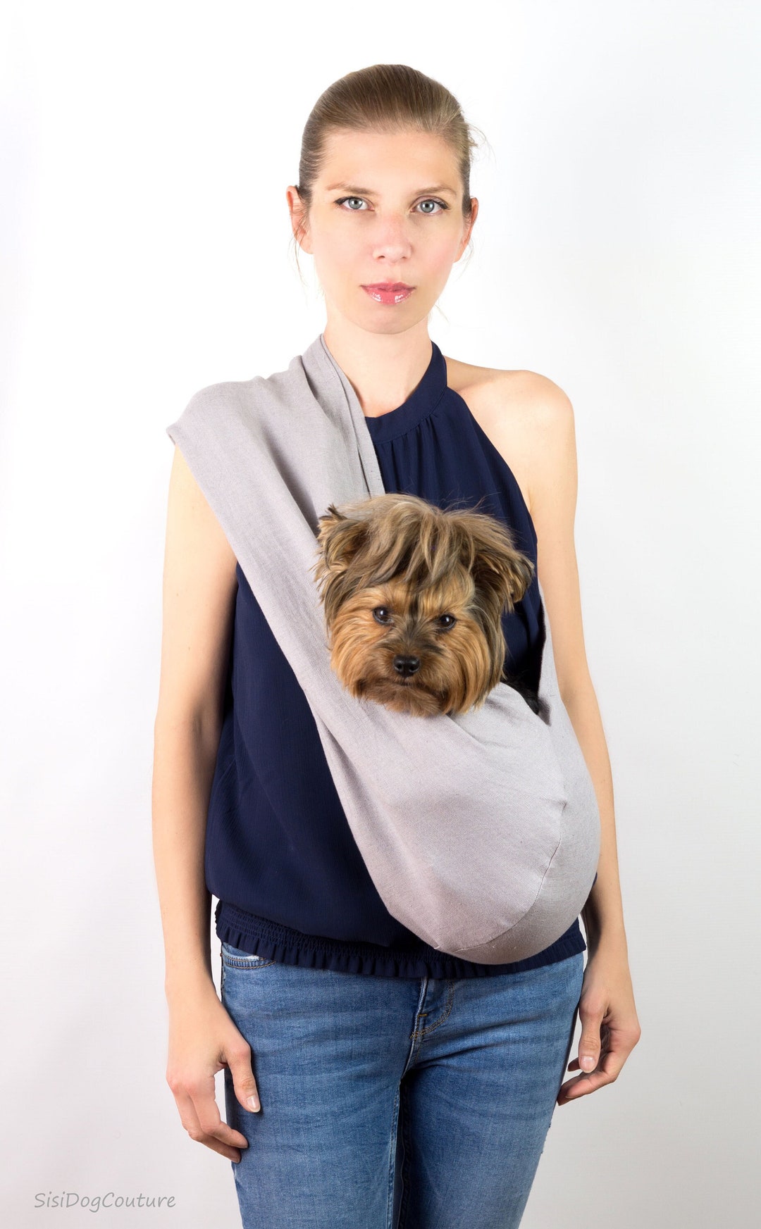 100 % Linen Dog Carry Sling Grey Breathable Fabric. Urban Pet Carrier ...