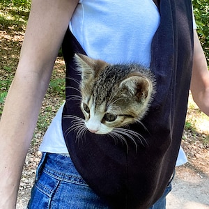 Cat Sling Black Linen, Soft Linen Cat Carrier for Cats up to 11 Lbs ...