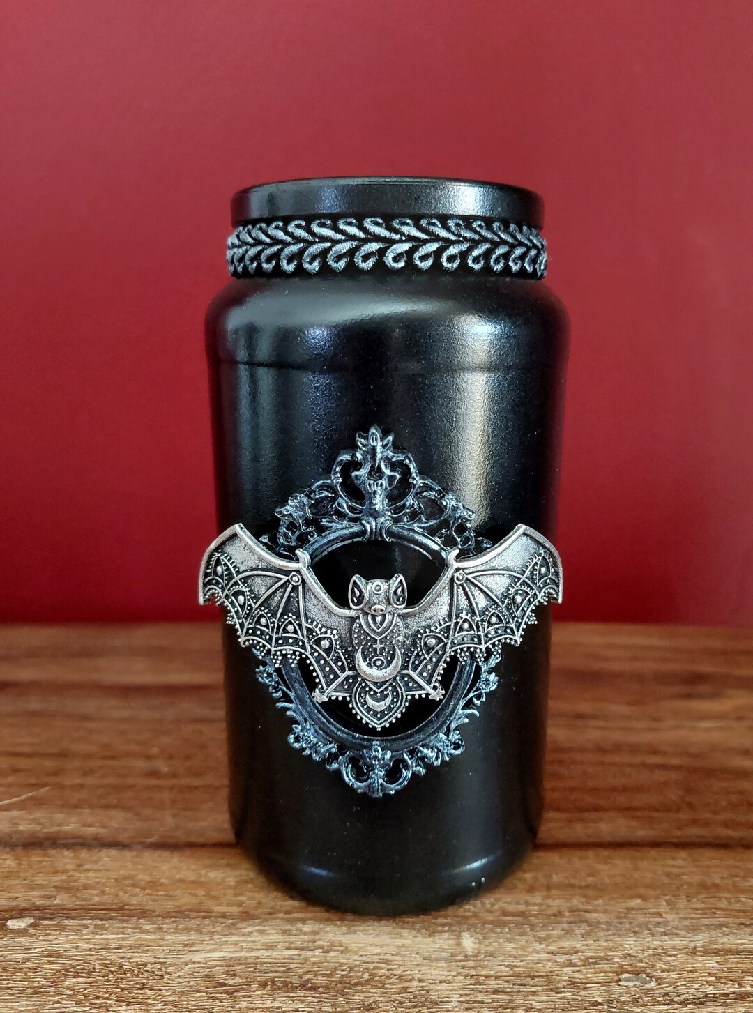 Gothic Halloween Vampire Bat Glass Jar Brush Holder Pen Pot Vase Home ...