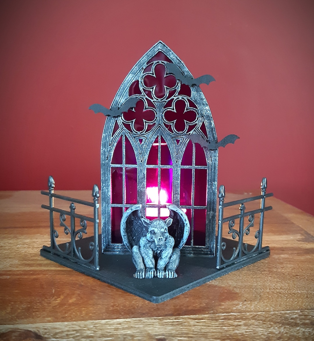 Gothic Halloween Gargoyle Arch Window Night Light Tealight Candle ...