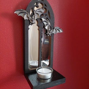 Unique Gothic Arch Window Mirror Vampire Bat Tealight Candle Holder ...