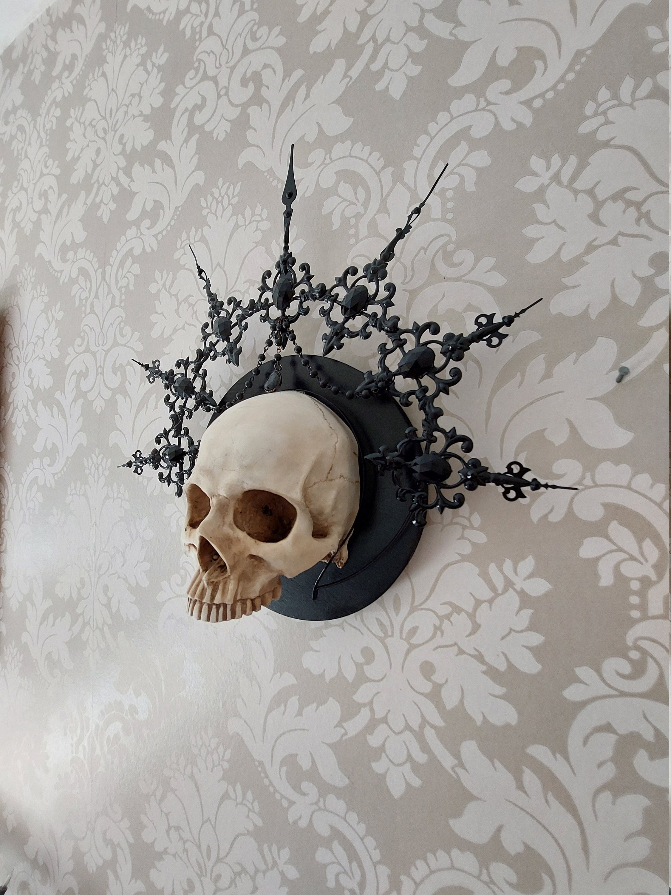 Gothic Wall Mounted Replica Human Skull With Halo Crown Tiara - Etsy UK