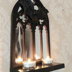 Unique Gothic Arch Window Mirror Vampire Bat Tealight Candle Holder ...