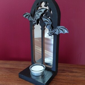 Unique Gothic Arch Window Mirror Vampire Bat Tealight Candle Holder ...