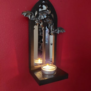 Unique Gothic Arch Window Mirror Vampire Bat Tealight Candle Holder ...