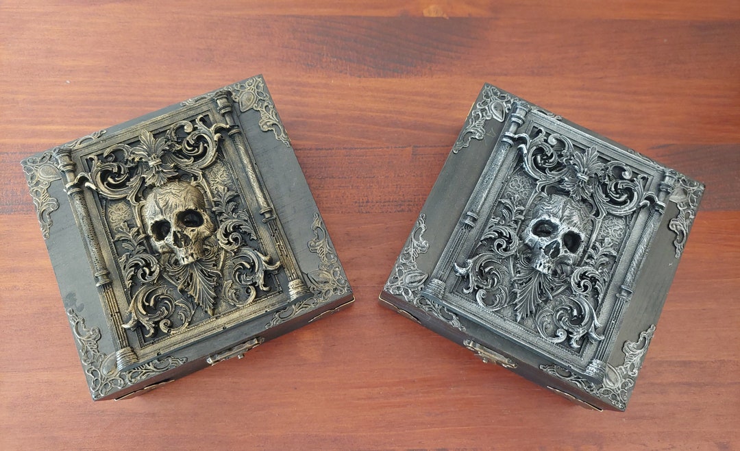 Gothic Halloween Baroque Skull Decorative Wooden Box Jewellery Trinkets ...