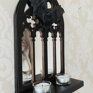 Unique Gothic Arch Window Mirror Vampire Bat Tealight Candle Holder ...