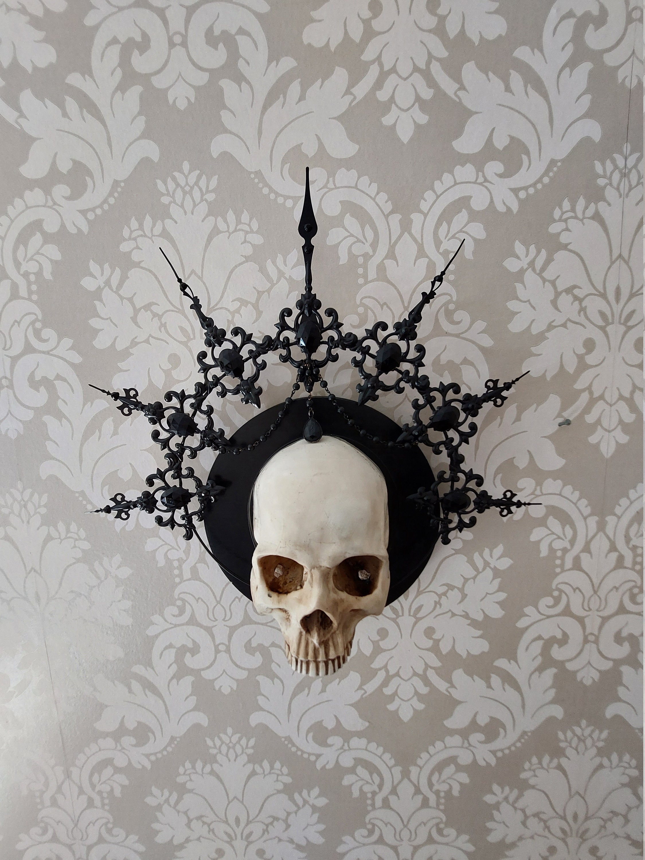 Gothic Wall Mounted Replica Human Skull With Halo Crown Tiara - Etsy UK