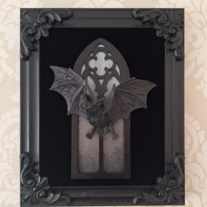 Unique Gothic Halloween Vampire Bat in Ornate Frame Arch Window Wall ...