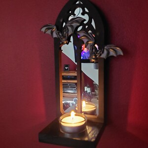 Unique Gothic Arch Window Mirror Vampire Bat Tealight Candle Holder ...
