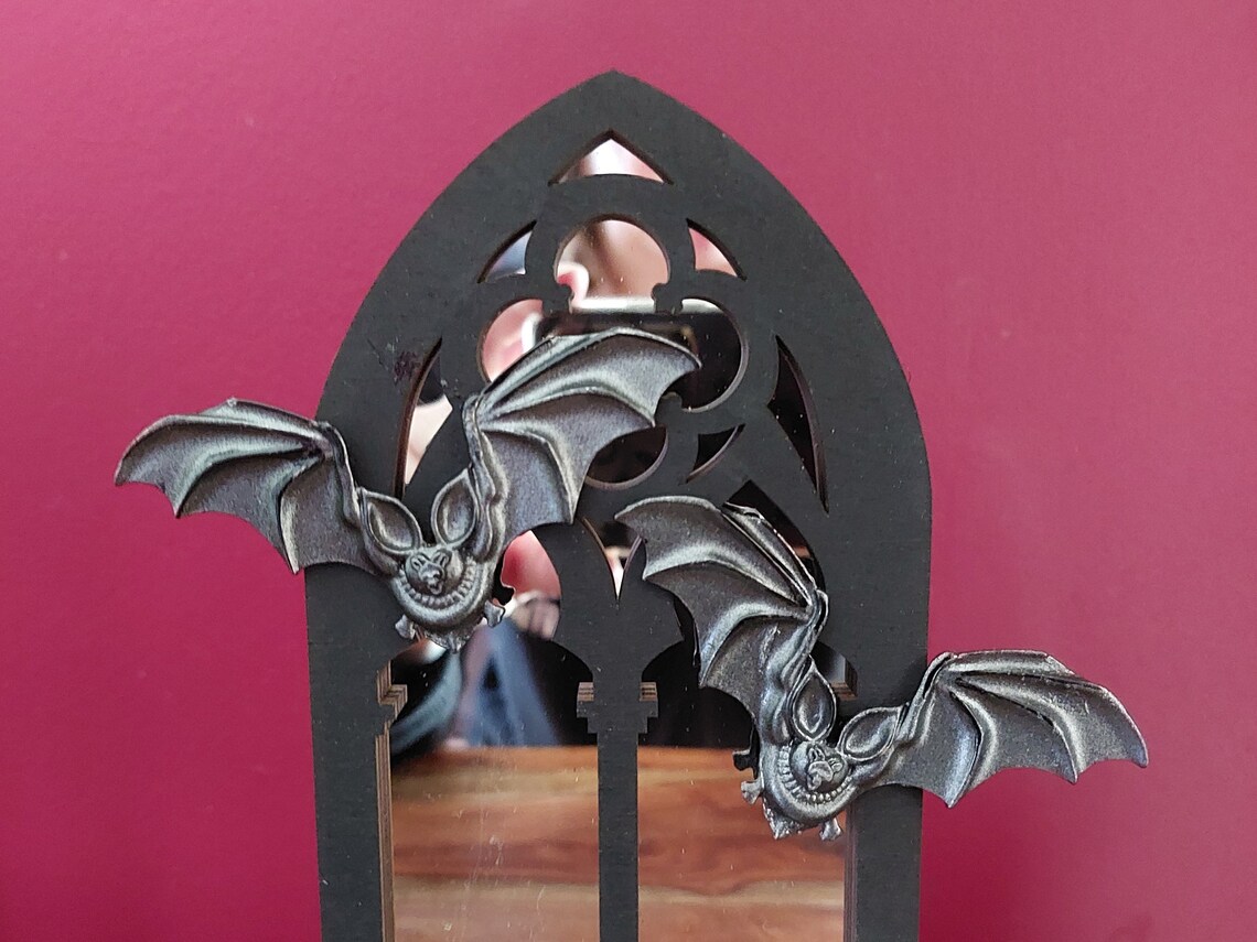 Unique Gothic Arch Window Mirror Vampire Bat Tealight Candle Holder ...
