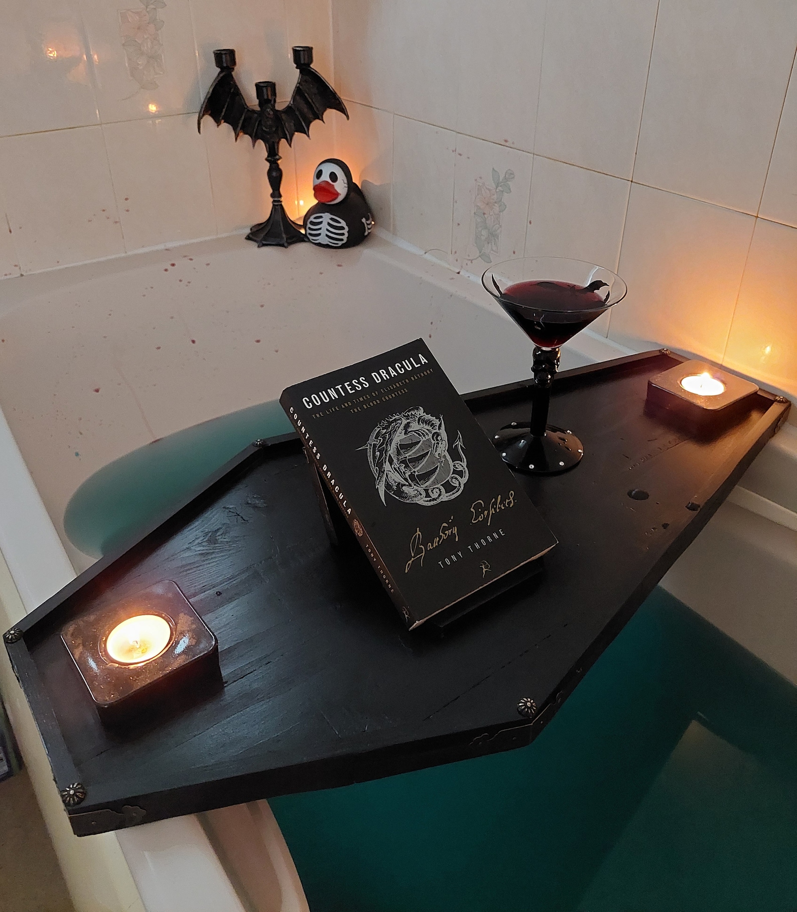 Gothic Vampire Coffin Bath Tray Caddy With Book Tablet Phone Stand ...