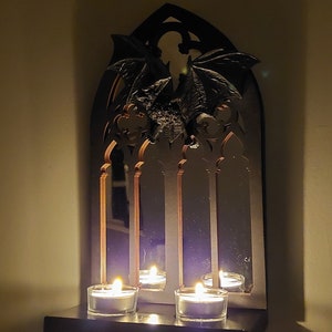 Unique Gothic Arch Window Mirror Vampire Bat Tealight Candle Holder ...