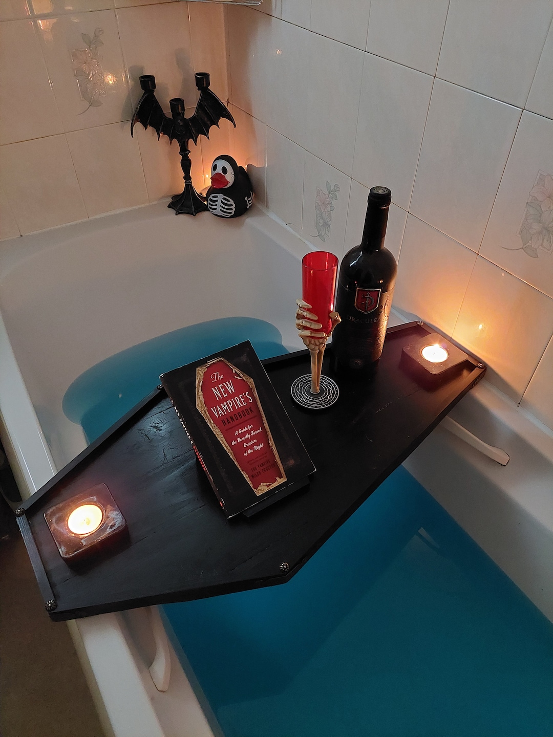 Gothic Vampire Coffin Bath Tray Caddy With Book Tablet Phone Stand ...