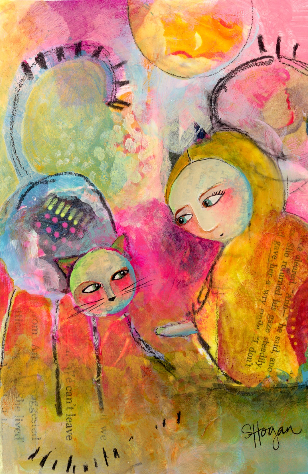 Cat Lover Art Print: Whimsical Girl, Bold Colors, Steph Joy Hogan - Etsy