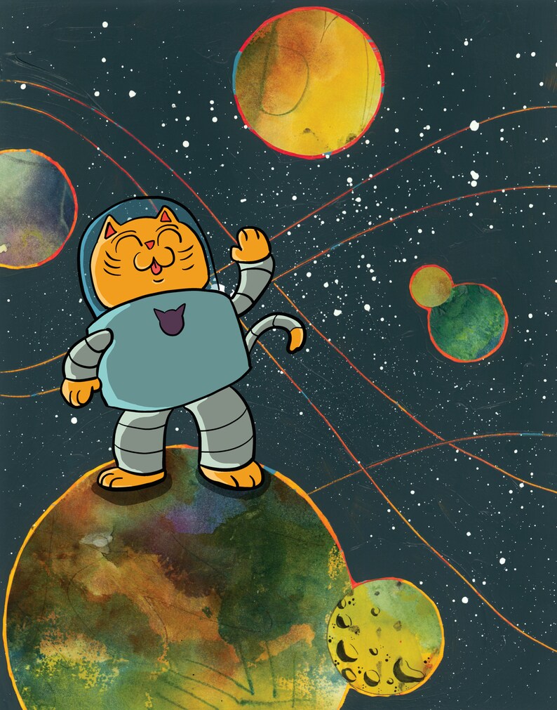 Space Cat Fine Art Print Astronaut Planets Outer Space - Etsy