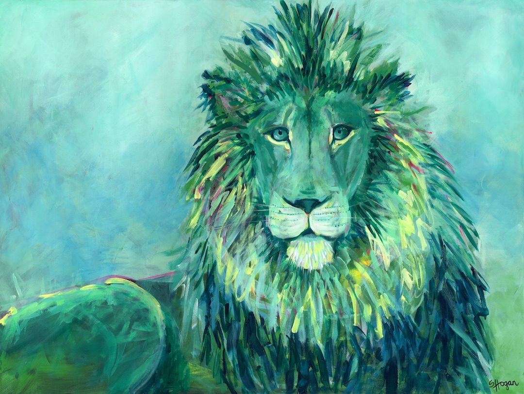 African Lion Giclee Print: Teal Turquoise Bold Decor, Numbered - Etsy