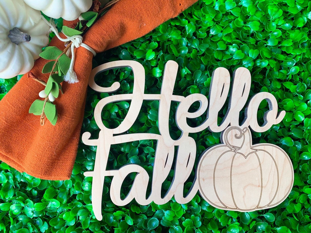 Hello Fall Wood Cutout - Autumn Wall Decor - Wooden Wreath Filler ...