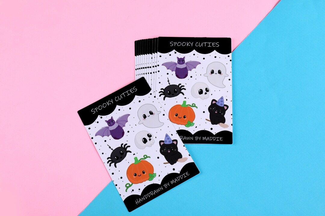 Spooky Cuties Illustrated Sticker Sheet, Cute Halloween Sticker Sheet ...