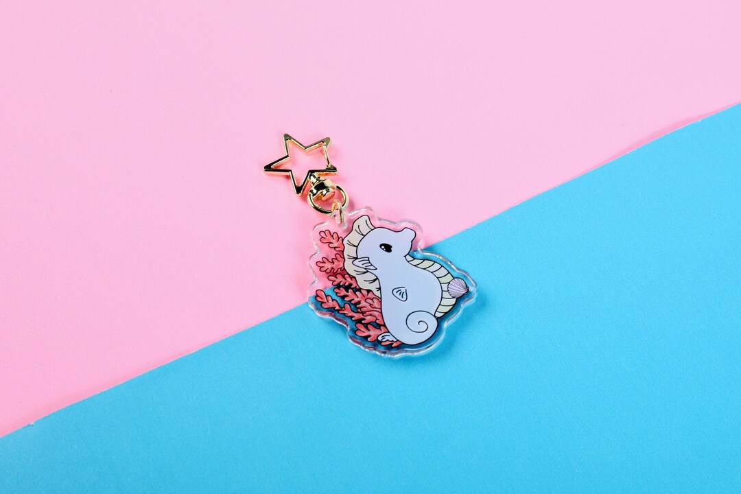 Seahorse Acrylic Keychain, Cute Keyring With Star Clasp, Aesthetic ...