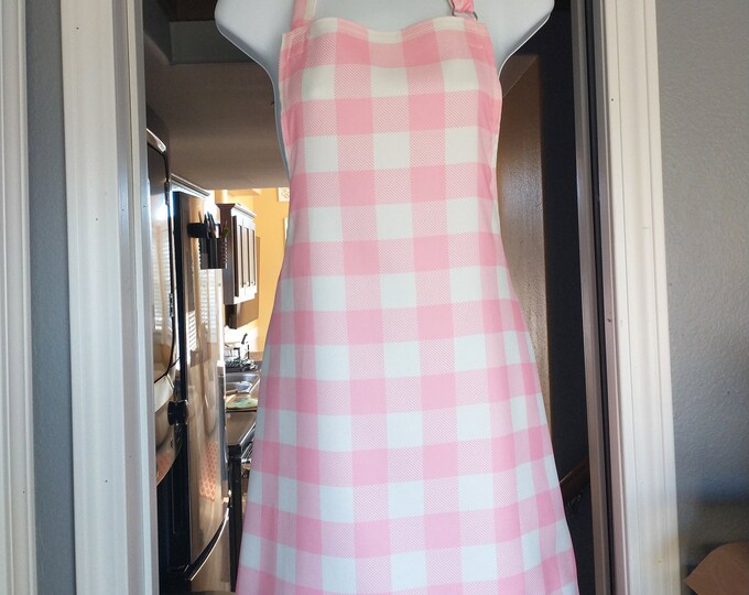 Pink and White Check Kitchen Apron, Full Apron With Bib Style Front ...